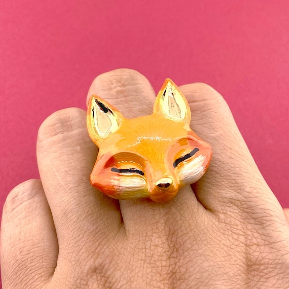 3D Hand Painted Sleepy Orange Fox Face Shaped Adjustable - Etsy