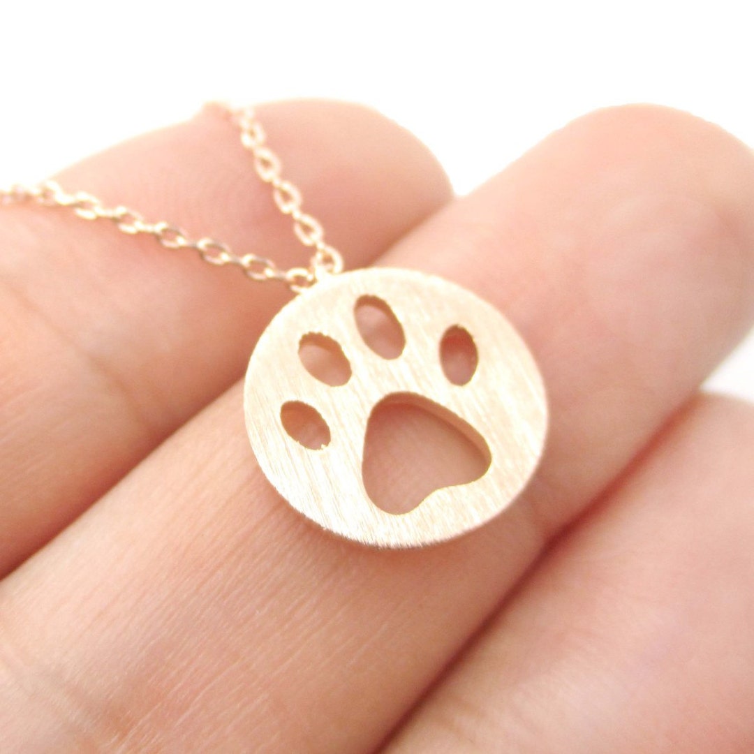 Round Paw Print Cut Out Shaped Animal Charm Necklace in Rose Gold ...