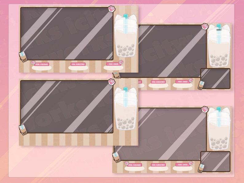 Twitch Stream Package Animated Assets Boba Cat Kawaii Layout - Etsy