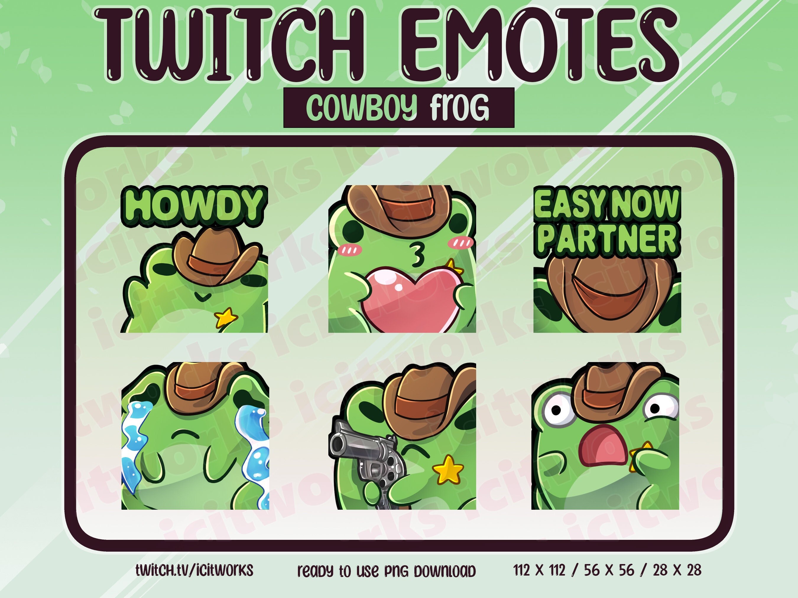 Cowboy Frog Twitch Emotes Cute Set of 6 Kawaii Sheriff Froggy Emojis - Etsy