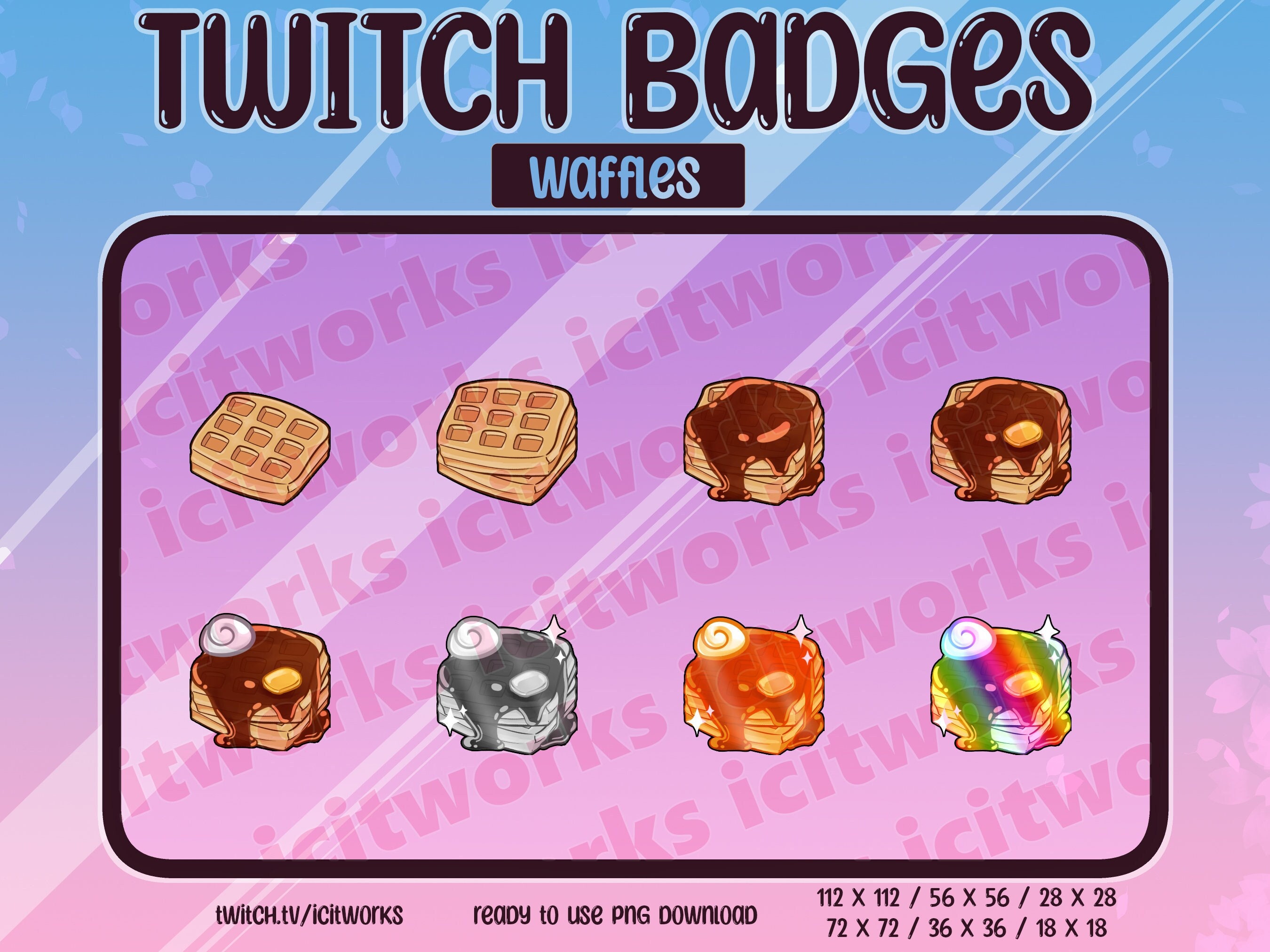 8 Twitch Sub Bit Badges Waffle Stacks Emotes Kawaii - Etsy