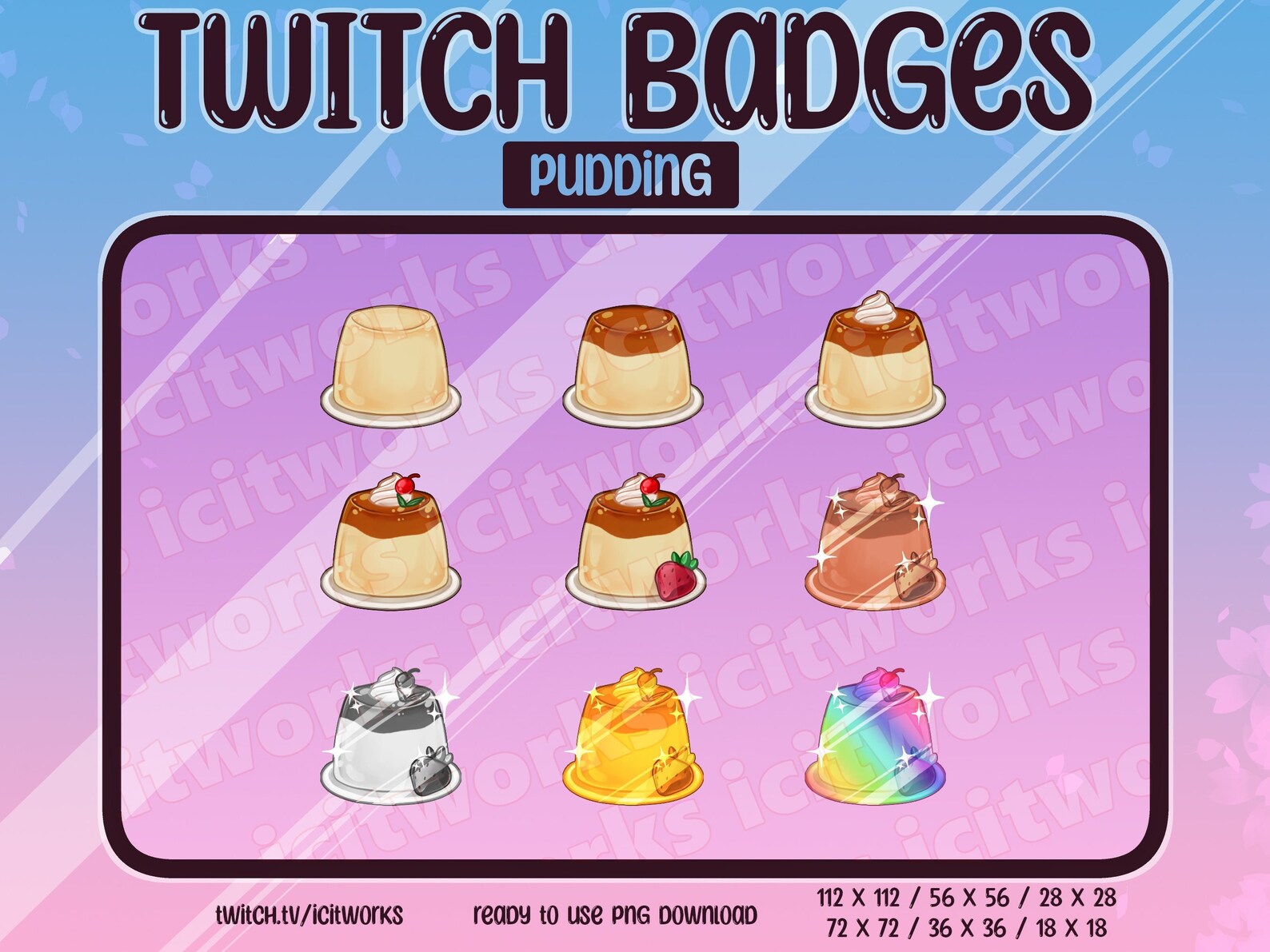 9 Pudding Twitch Sub Bit Badges Flan Emotes Kawaii - Etsy