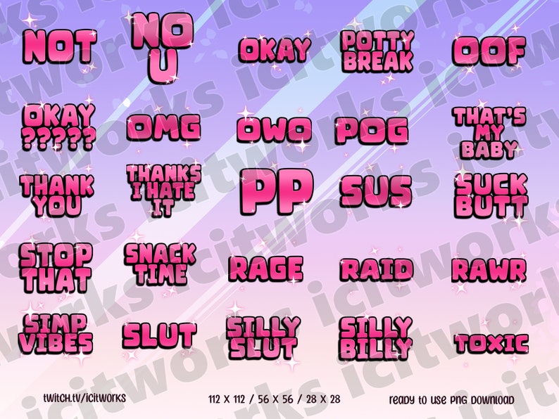 102 Discord Pink Text Emotes Set - Funny and Silly Words Sayings Memes ...