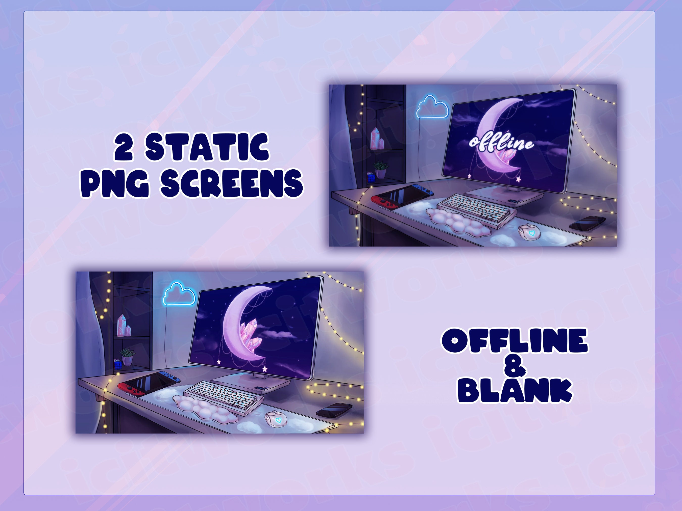 Twitch Animated Screens Cloudy Moon Desk Cute Relaxing Cozy Gaming Room ...