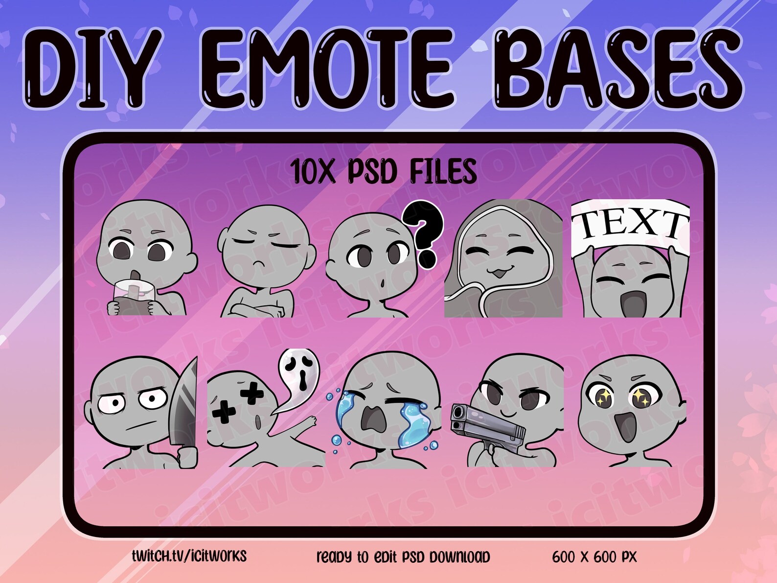 Chibi Twitch Emote Bases DIY Cute Custom Emotes Do It Yourself PSD ...