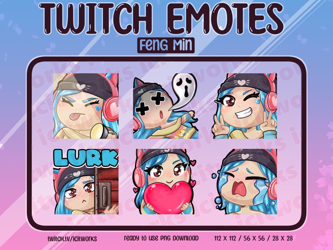 Feng Min Chibi Cute Twitch Emotes Set of 6 Gameplay Expo Streamer Skin ...
