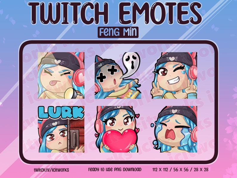 Feng Min Chibi Cute Twitch Emotes Set of 6 Gameplay Expo Streamer Skin ...