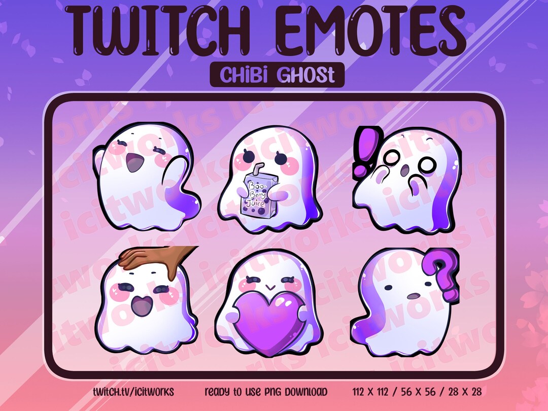 Cute Ghost Twitch Emote Set of 6 Emojis Chibi Kawaii Spooky Halloween ...