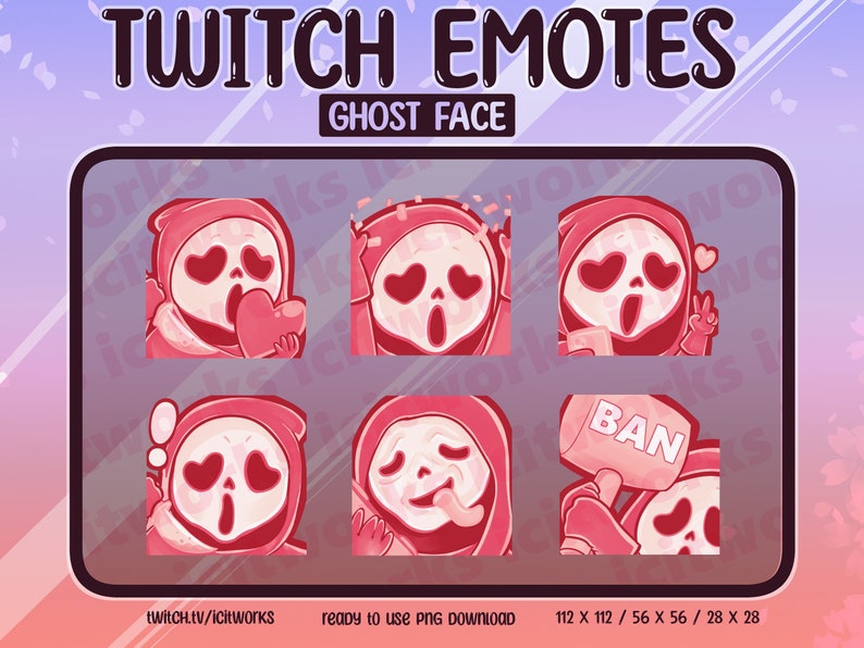 Pink Ghost Face Chibi Cute Twitch Emotes Set of 6 DBD Kawaii - Etsy