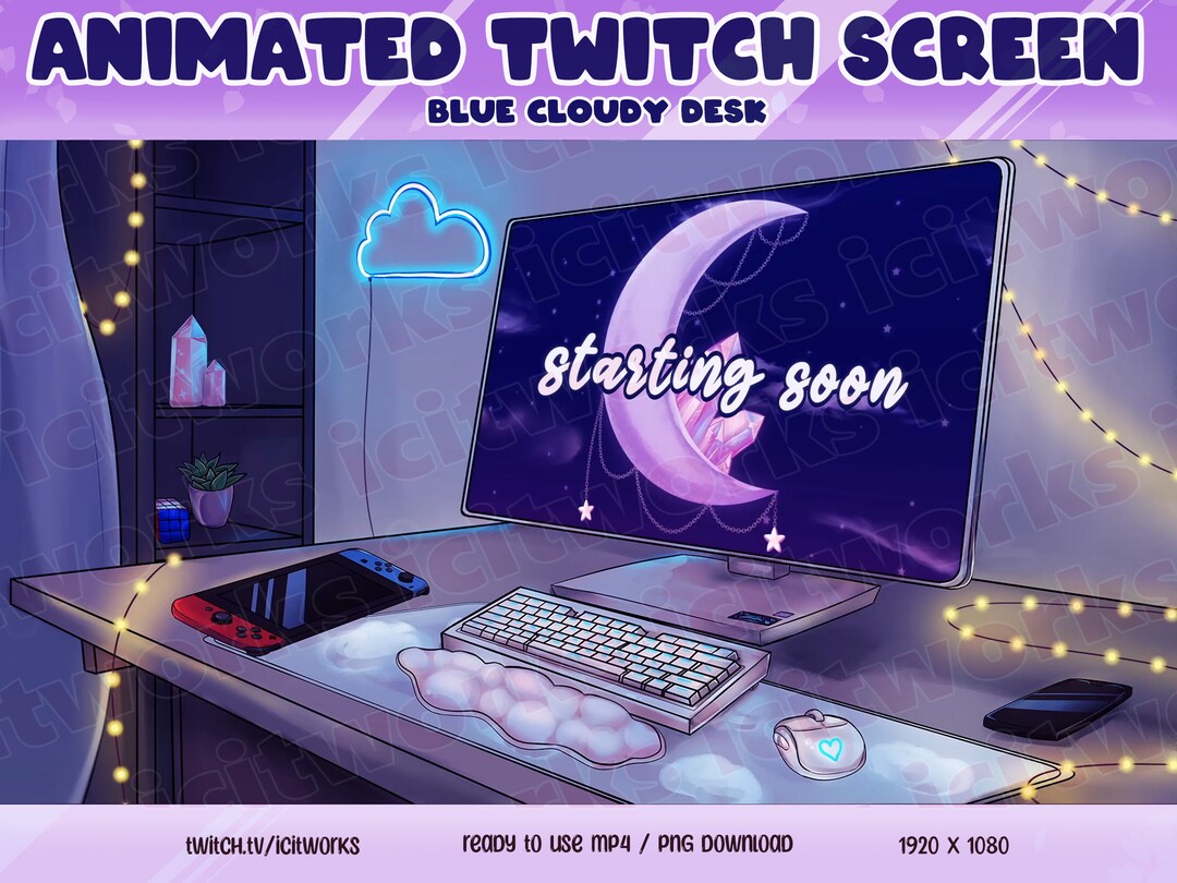 Twitch Animated Screens Cloudy Moon Desk Cute Relaxing Cozy Gaming Room Stream Assets - Etsy