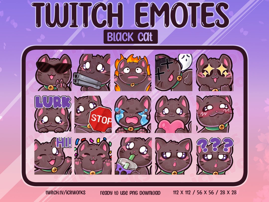 Black Cat Large Emote Bundle Set of 15 Twitch Emotes - Etsy