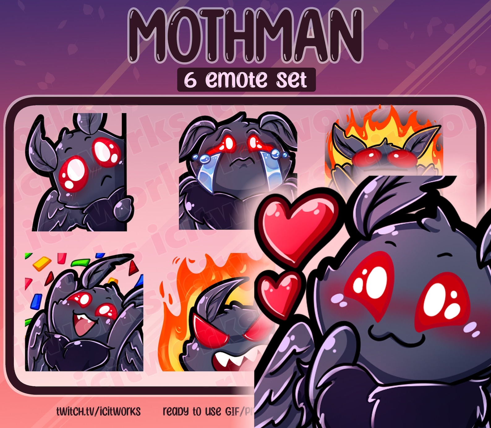 Cute Mothman Twitch Emote Set of 6 Emojis Chibi Kawaii Spooky Cryptid ...