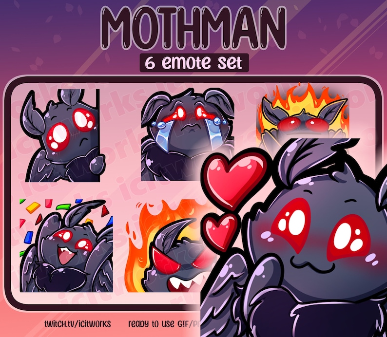 Cute Mothman Twitch Emote Set of 6 Emojis Chibi Kawaii Spooky Cryptid ...