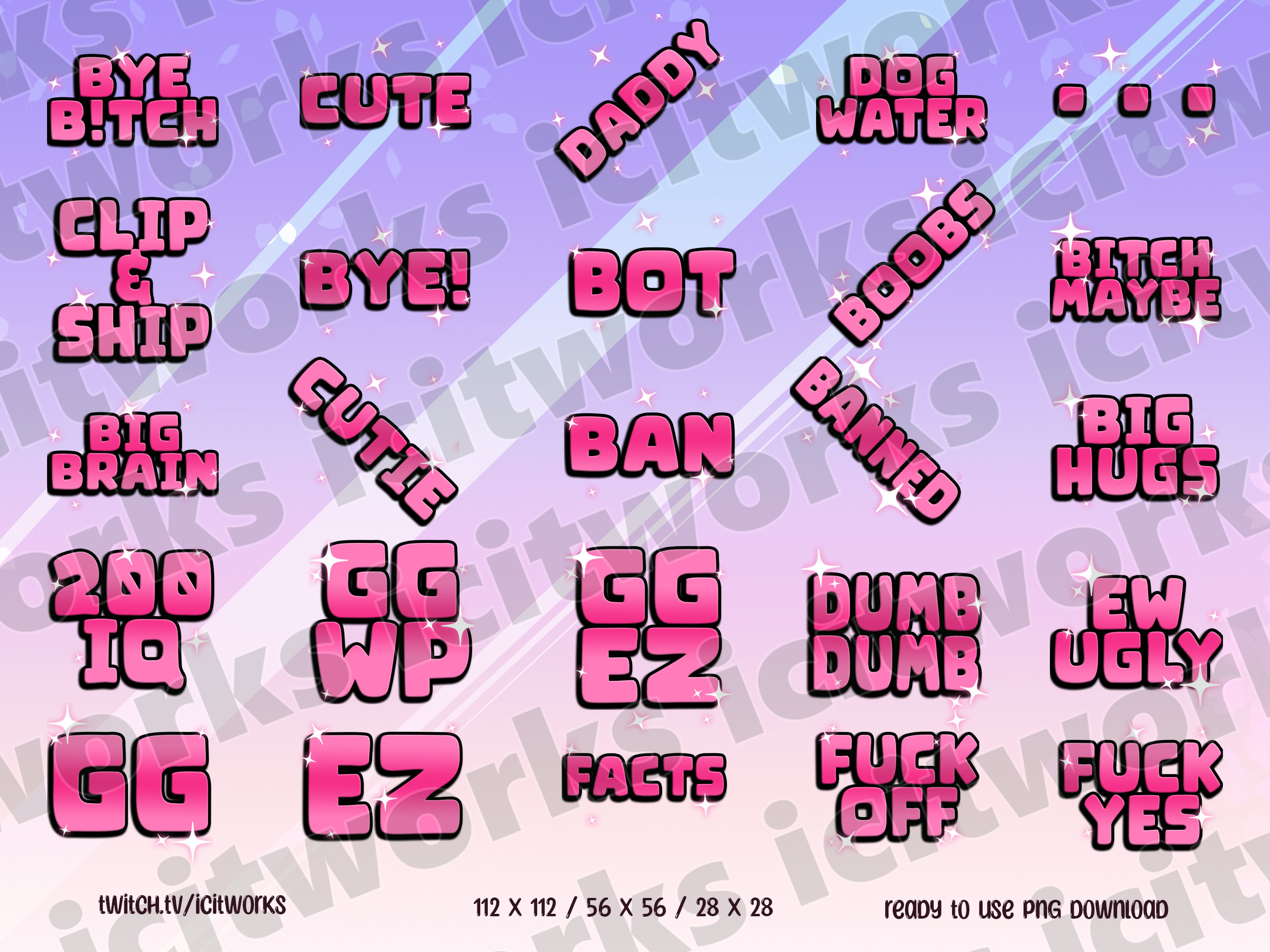 102 Discord Pink Text Emotes Set - Funny and Silly Words Sayings Memes ...