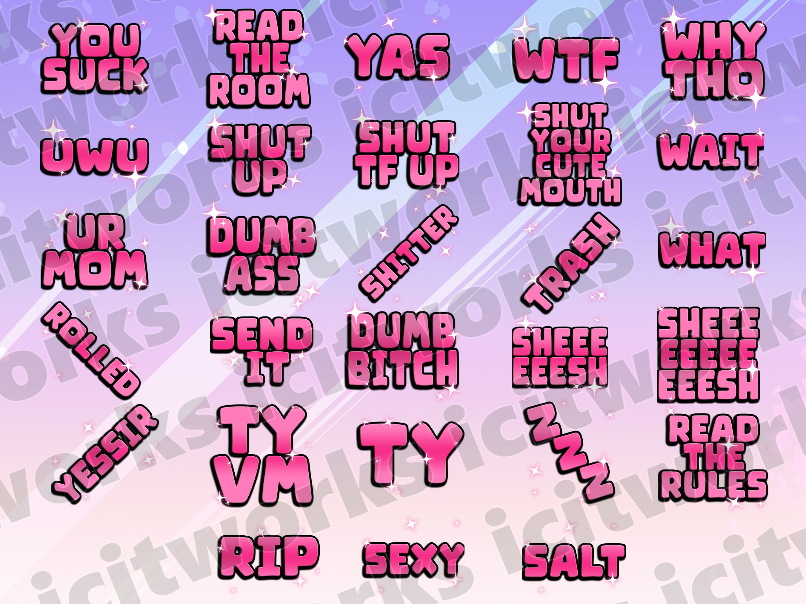 102 Discord Pink Text Emotes Set - Funny and Silly Words Sayings Memes ...