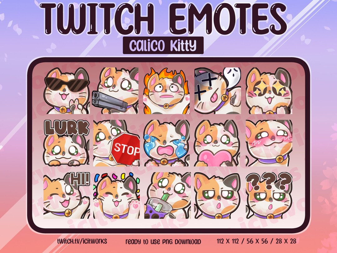 Calico Cat Large Emote Bundle of 15 Twitch Emotes - Etsy