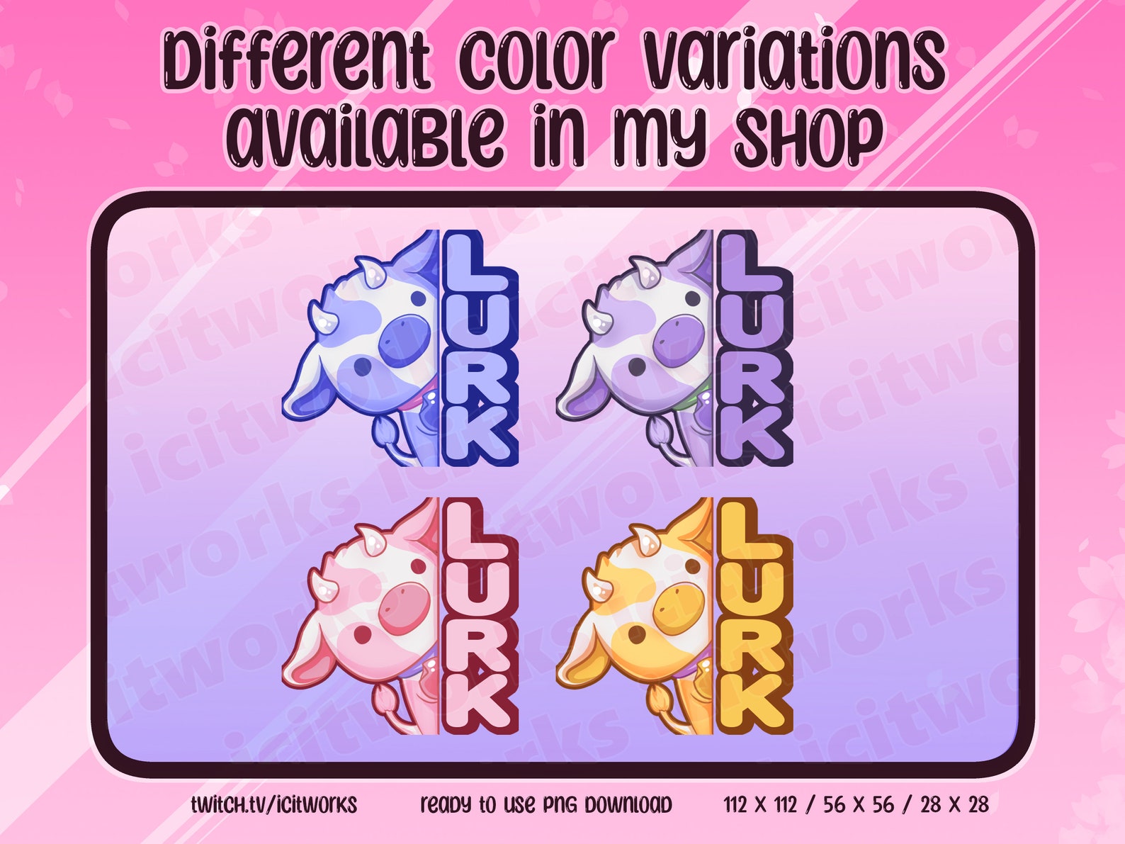 Banana Cow Kawaii Twitch Emotes Set of 6 Yellow Pastel Dairy Cows ...