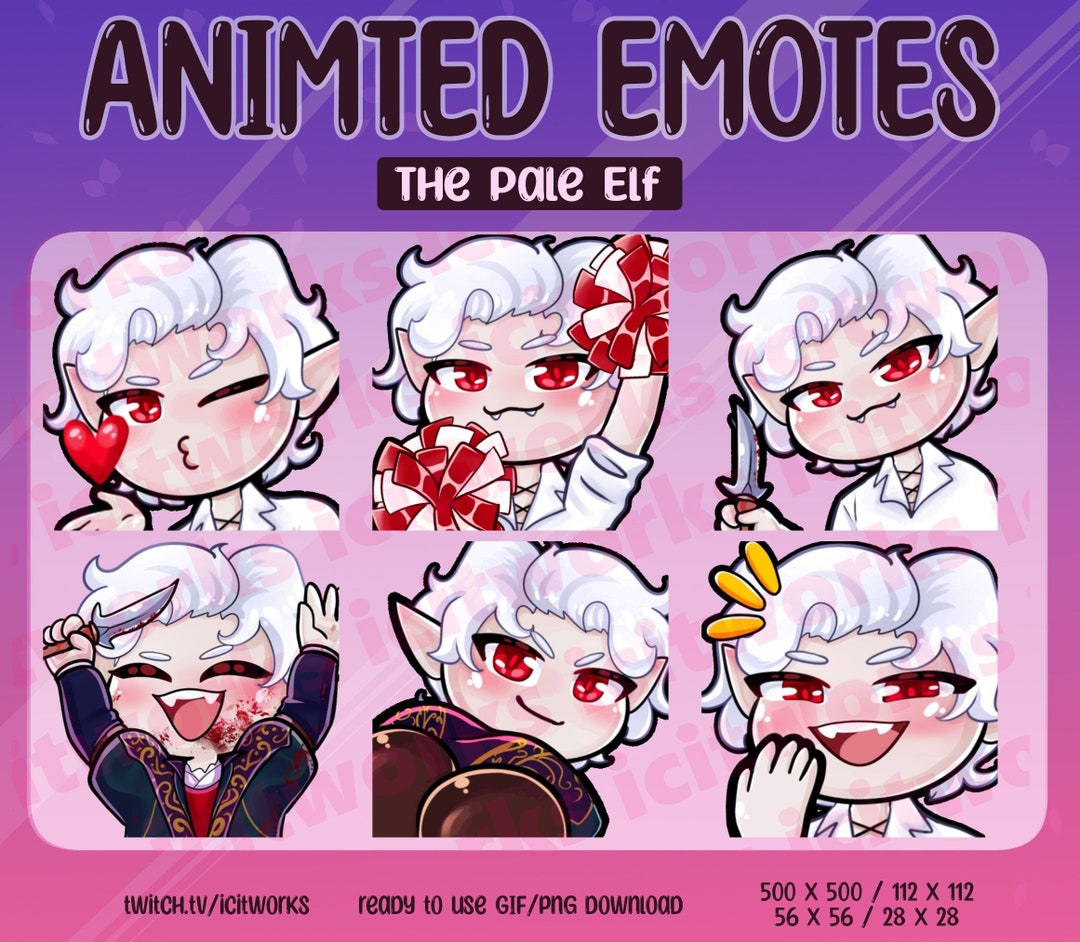 Astarion Animated Emote Set Bg3 Vampire Rogue Twitch Emotes Youtube Kick Discord Animate