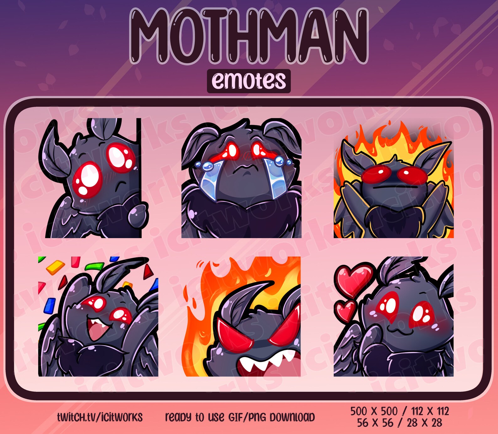 Cute Mothman Twitch Emote Set of 6 Emojis Chibi Kawaii Spooky Cryptid ...