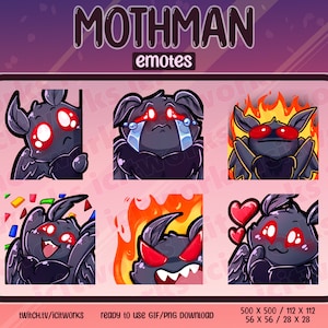 Cute Mothman Twitch Emote Set of 6 Emojis Chibi Kawaii Spooky Cryptid ...