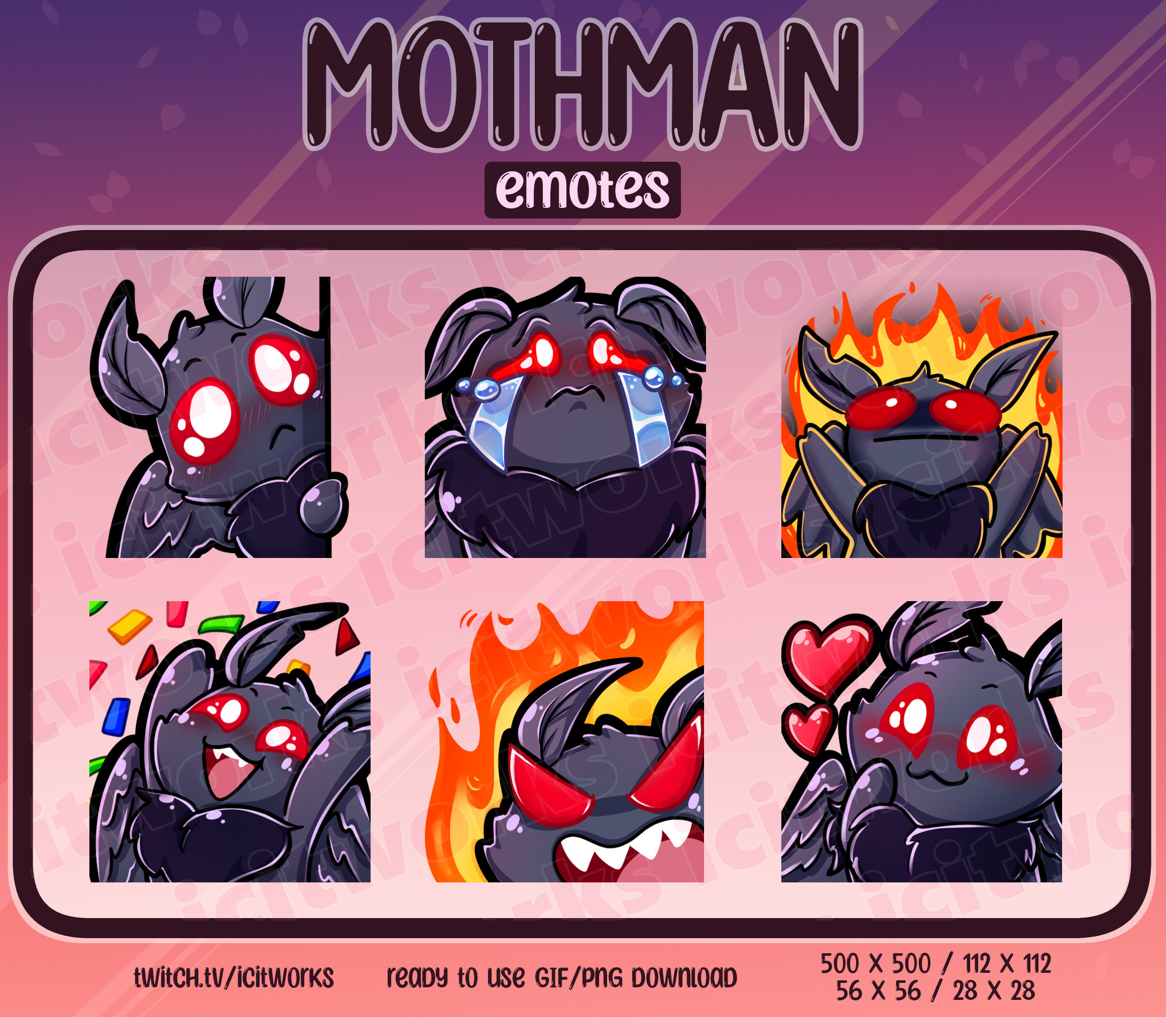 Cute Mothman Twitch Emote Set of 6 Emojis Chibi Kawaii Spooky Cryptid ...