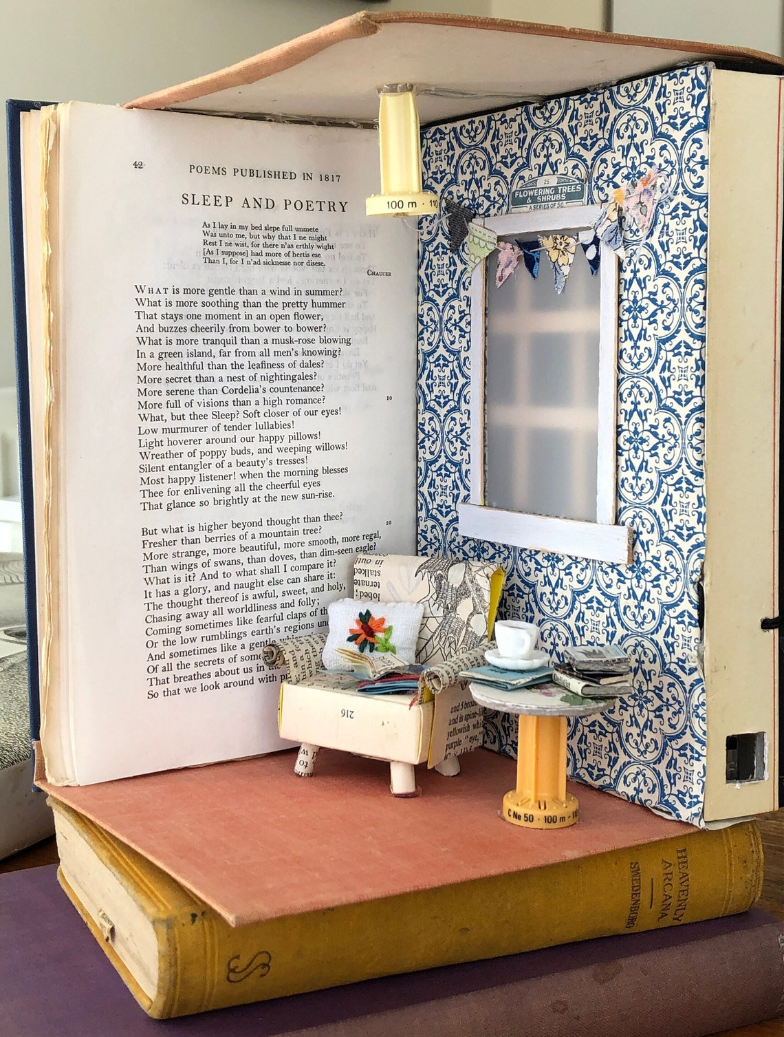 Poetry Corner Bookend Book Nook / Bookshelf Decor With Lights. Book Art ...