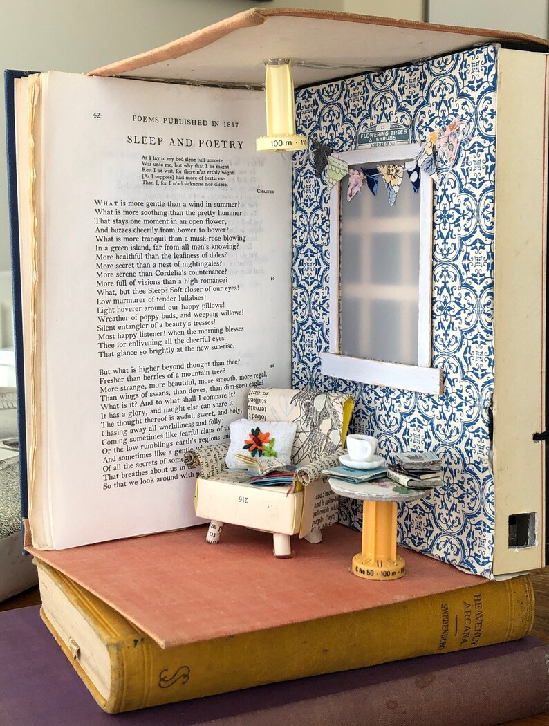 Poetry Corner Bookend Book Nook / Bookshelf Decor With Lights. Book Art ...
