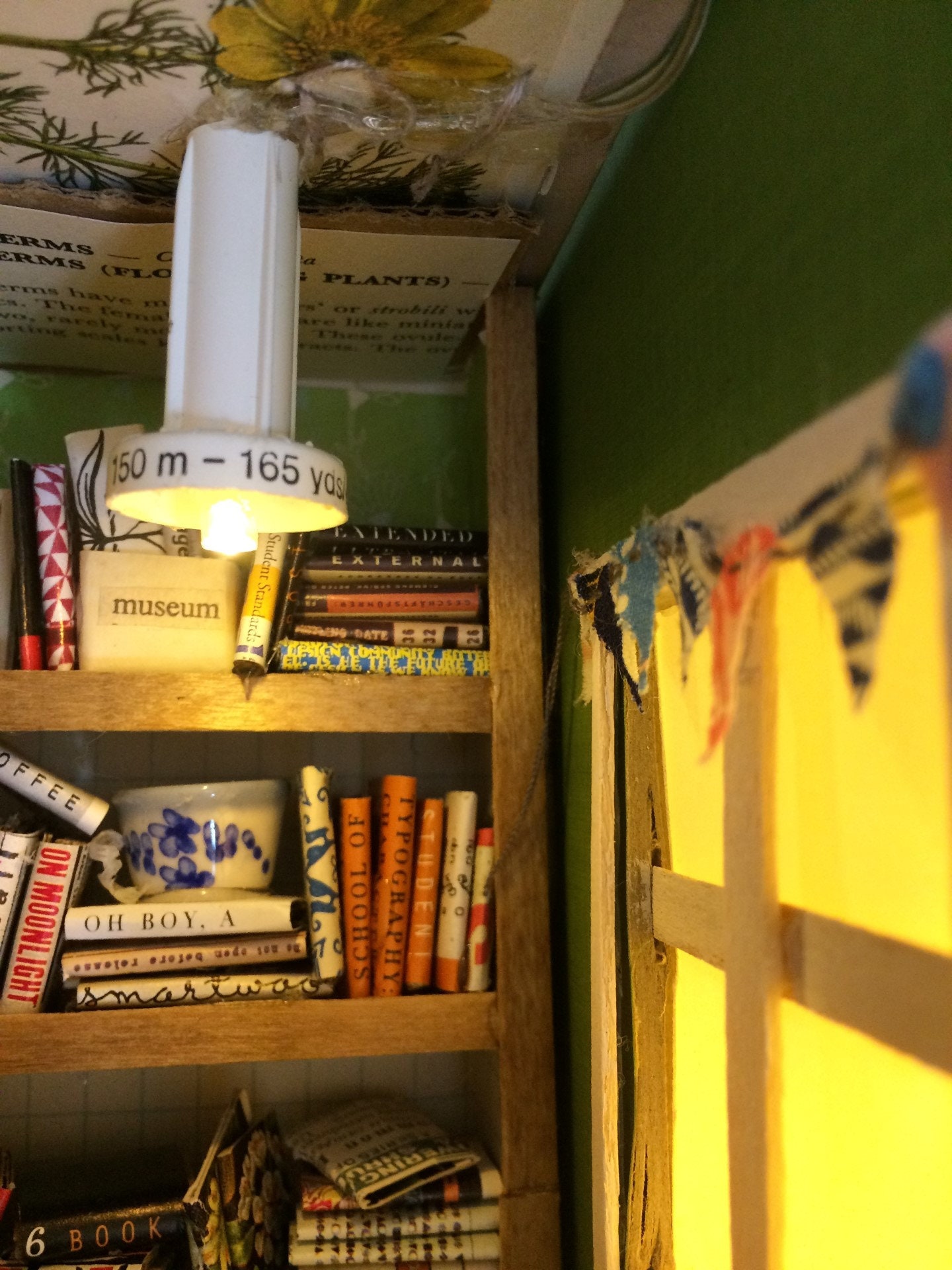 Book Nook Miniature Library Bookshelf Bookend With Lights, Botanical ...