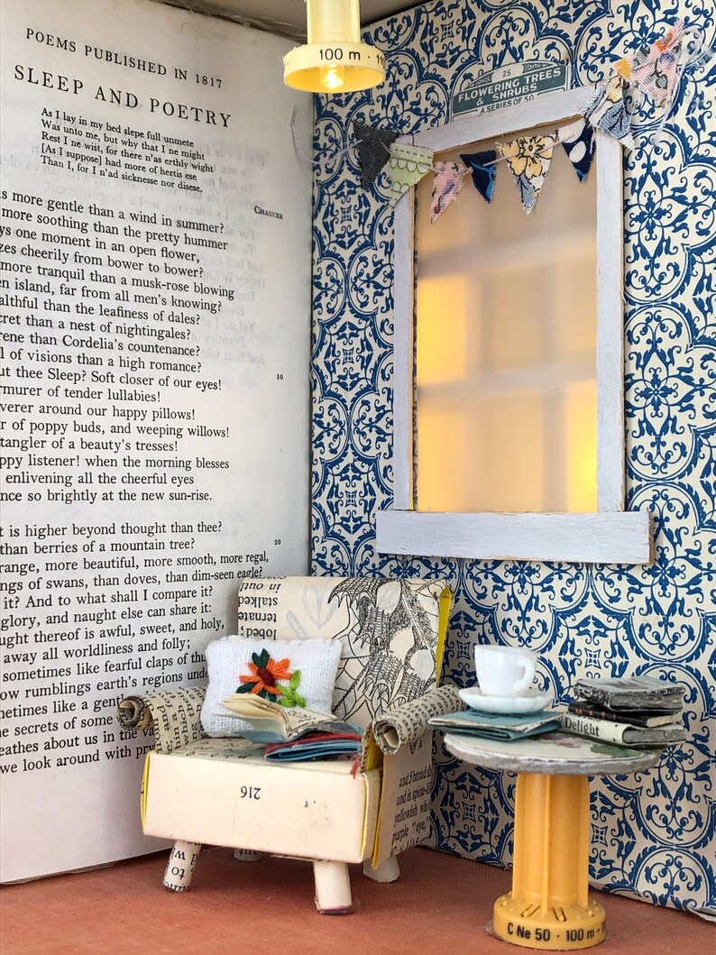 Poetry Corner Bookend Book Nook / Bookshelf Decor With Lights. Book Art ...