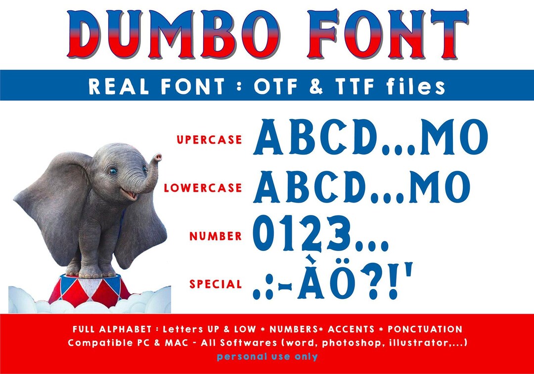 Dumbo Font Otf to Install PC and Mac Full Alphabet - Etsy