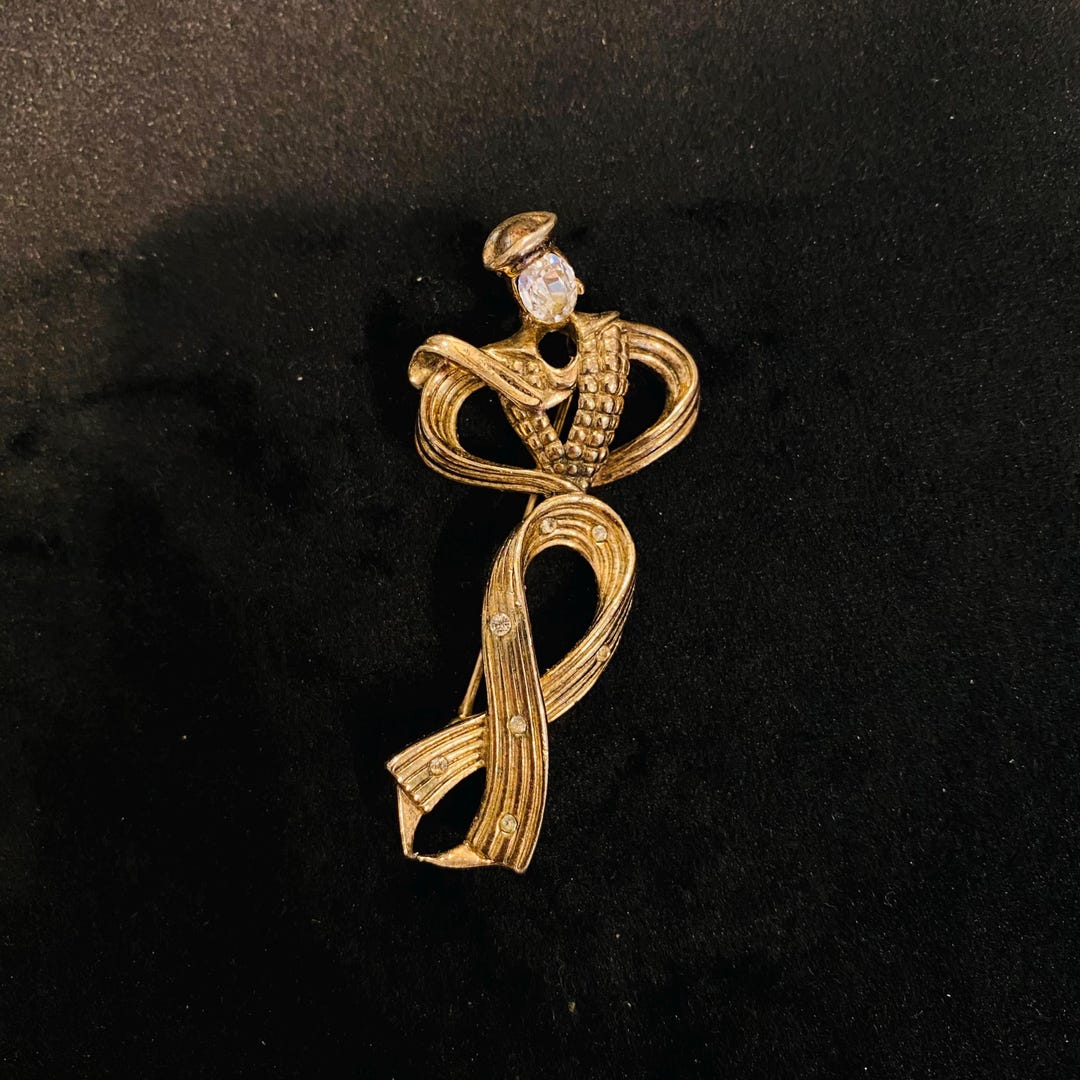 Trifari 1970s Brooch Golden Person Look With Clear Crystal - Etsy