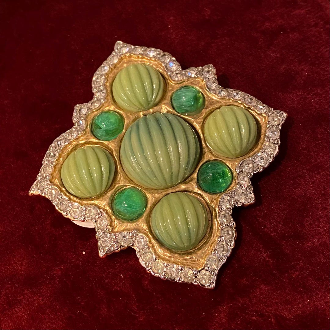 Valentino 1980s Vintage Gold Plated Filigree Brooch in a Crystal ...