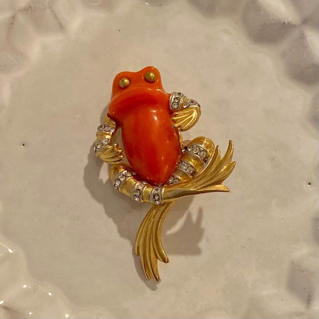 Vintage Sphinx Orange Resin Body With Rhinestones Embellished Gold ...