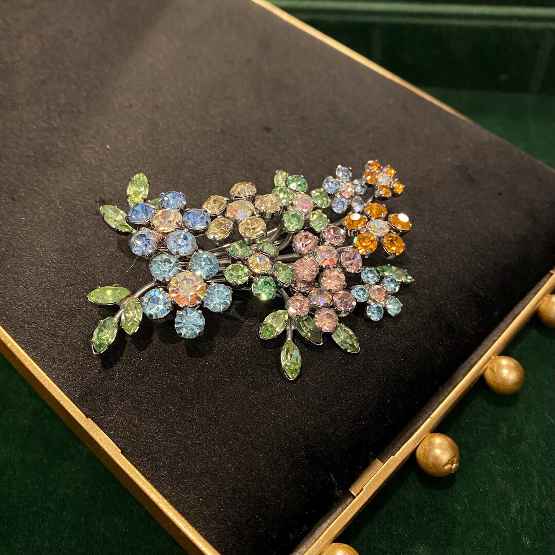 Vintage Austrian Brooch Silver-plated Flower Shape Pastel Multicolour ...