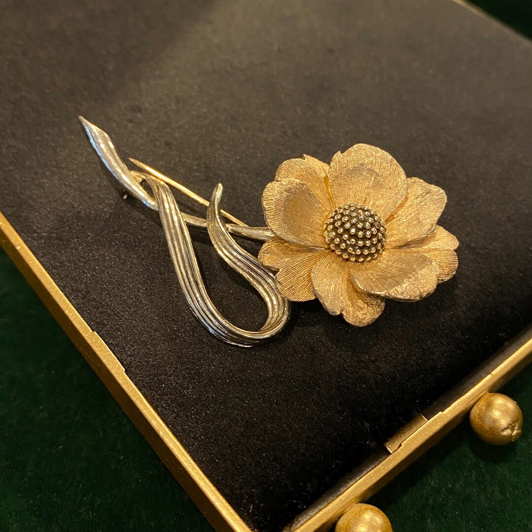 Vintage Boucher Signed Brooch Gold and Silver-plated Flower Shape Pin ...