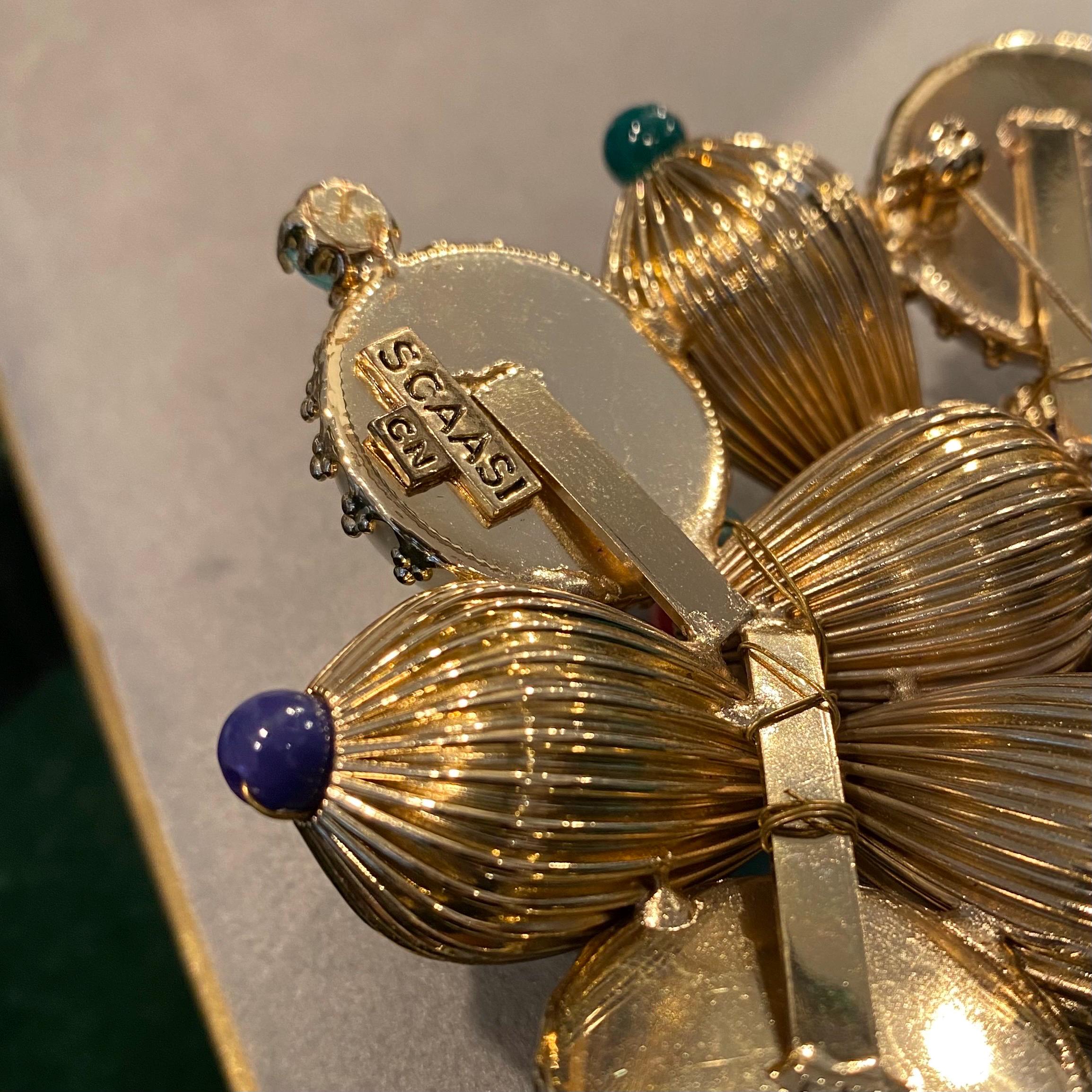 Vintage Scaasi Signed Brooch Gold-plated Faux Pearl and Multicolour ...