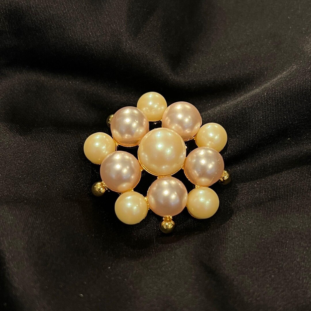 Vintage German Brooch Gold-plated Metal, Flower Shape Pale Pink and ...