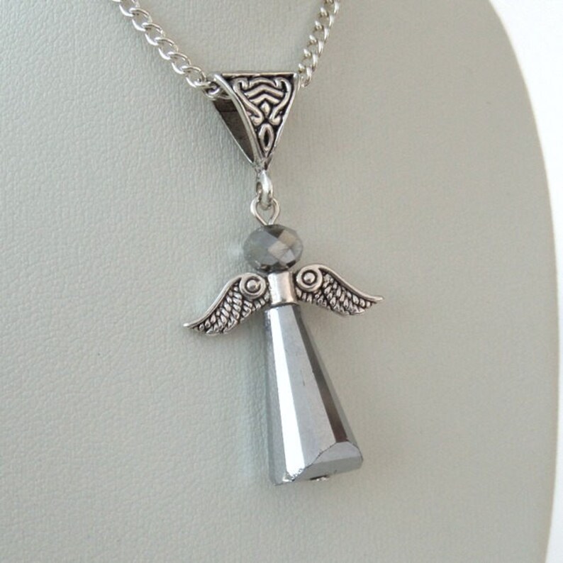 Angel Necklace, Silver Crystal Angel Necklace, Guardian Angel Necklace ...