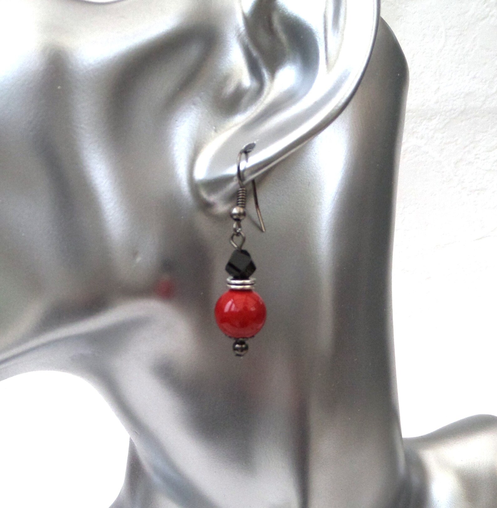 Red Shell and Black Crystal Earrings, Miss You Letterbox Gift, Dramatic ...