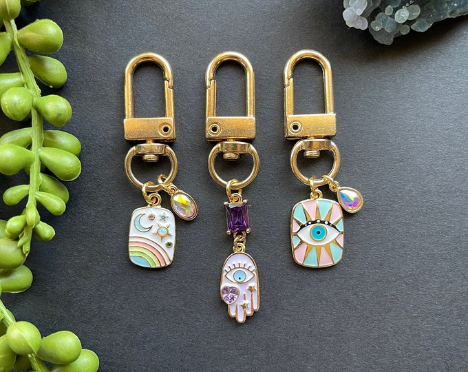 Gold Filled Charm Keychains - Third Eye Keychain - Celestial Keychain ...