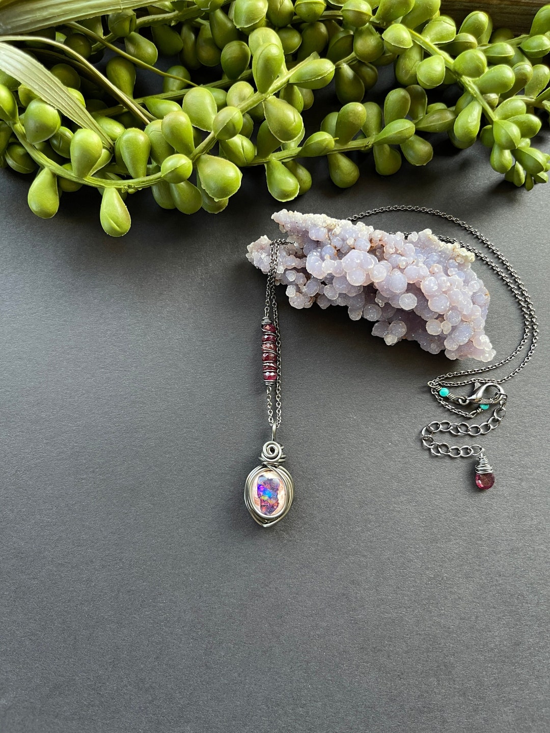 Short Matrix Opal & Ruby Necklace Matrix Opal Necklace Opal Jewelry ...
