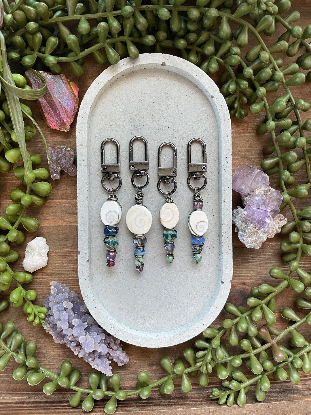 Shiva Eye Shell & Czech Glass Bead Keychains Eye of Shiva Shell ...