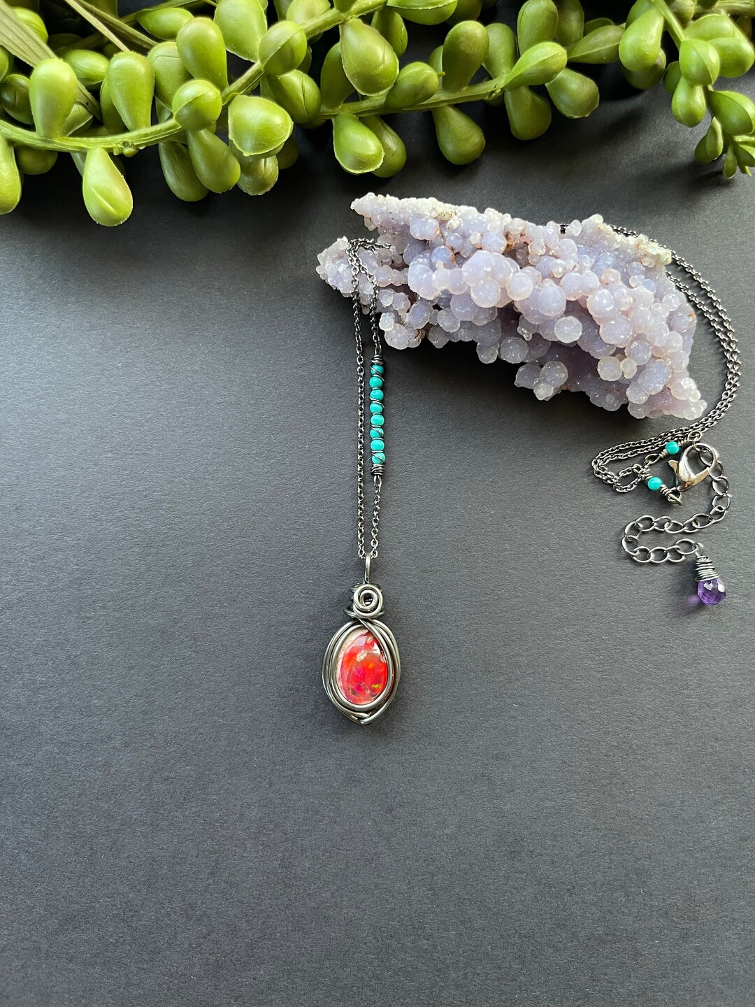 Short Matrix Opal & Turquoise Necklace Matrix Opal Necklace Crystal ...