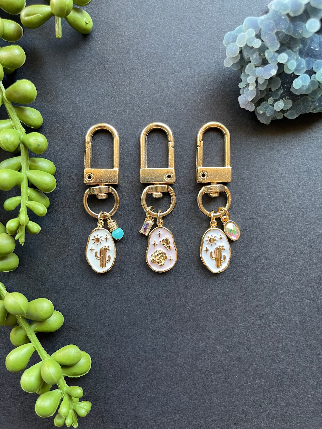 Gold Filled Desert Charm Keychains - Gold Purse Charms - Boho Keychains ...