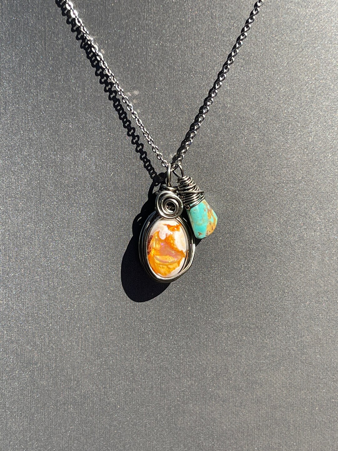 Short Mexican Fire Opal & Turquoise Necklace Fire Opal - Etsy