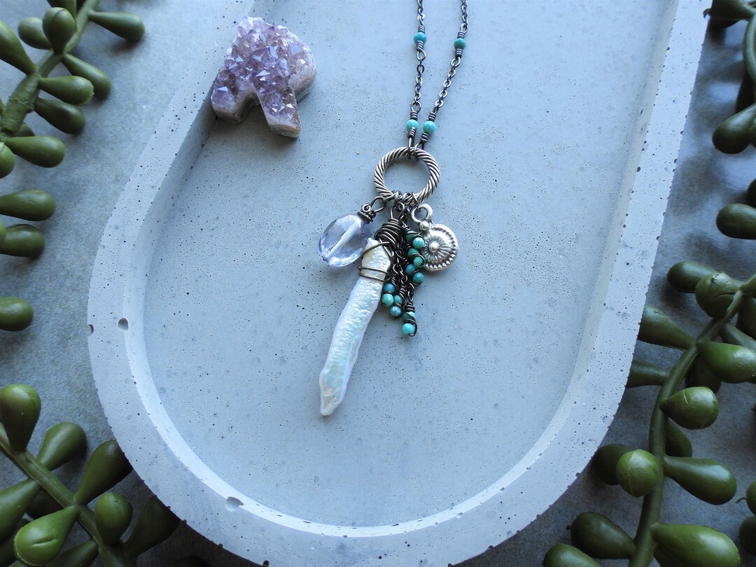 Freshwater Pearl, Topaz & Turquoise Necklace Freshwater Pearl Necklace ...