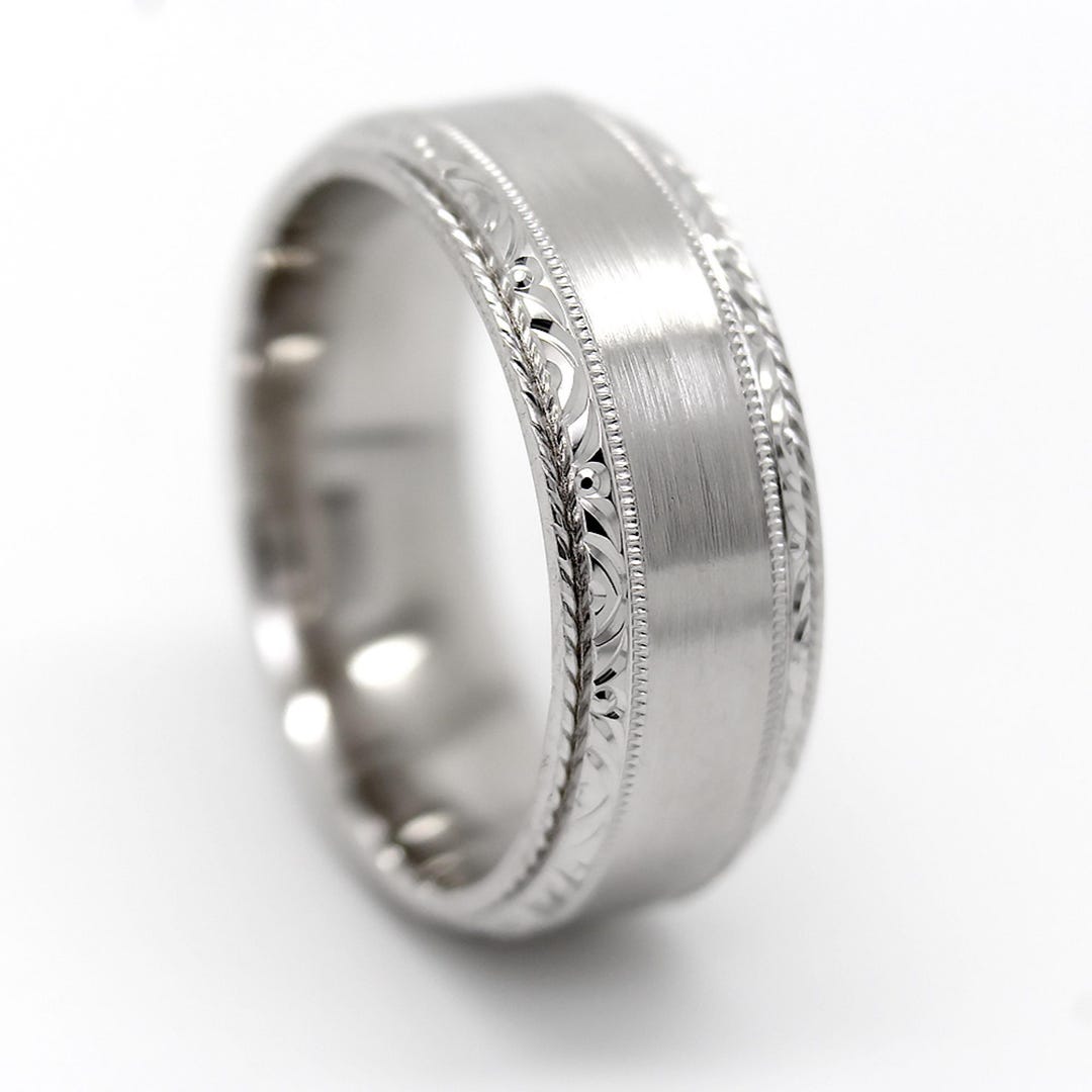 7mm 925 Silver Beveled Wedding Ring for Men Women Filigree Edge ...