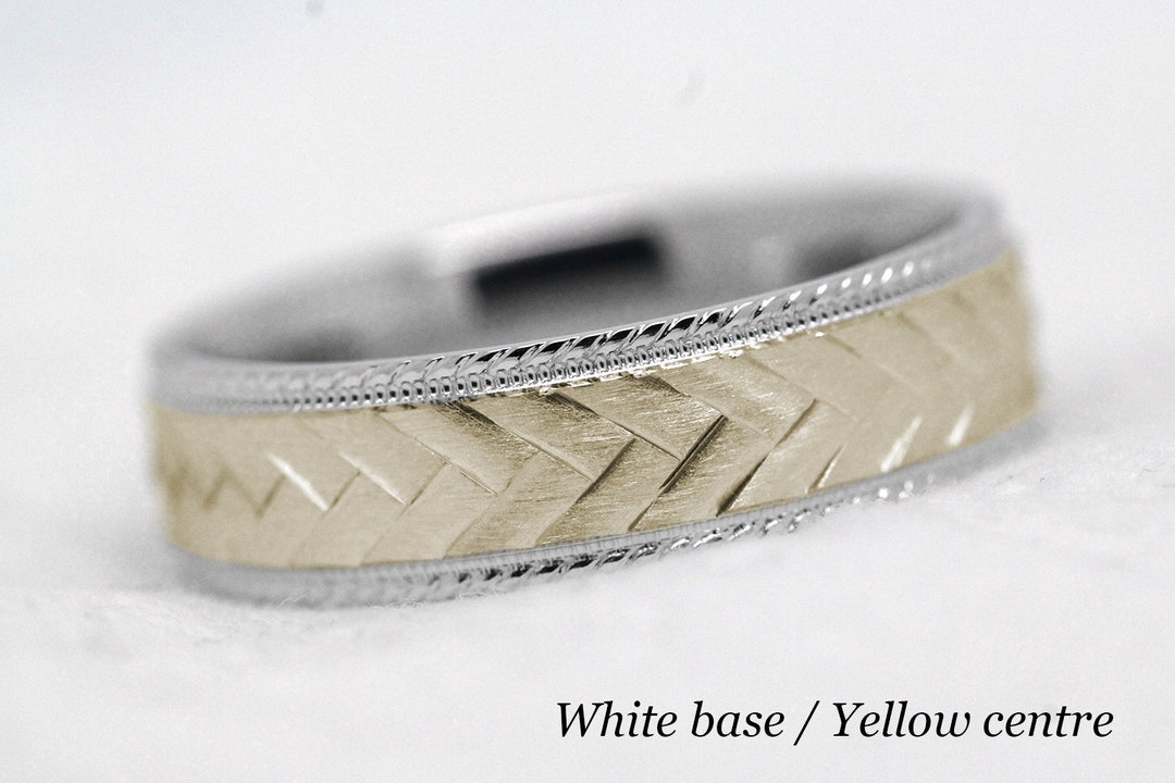 6mm 10k Gold Wedding Band for Men and Women • Braided Matching Two Tone Gold Rings Engraved Ring ...