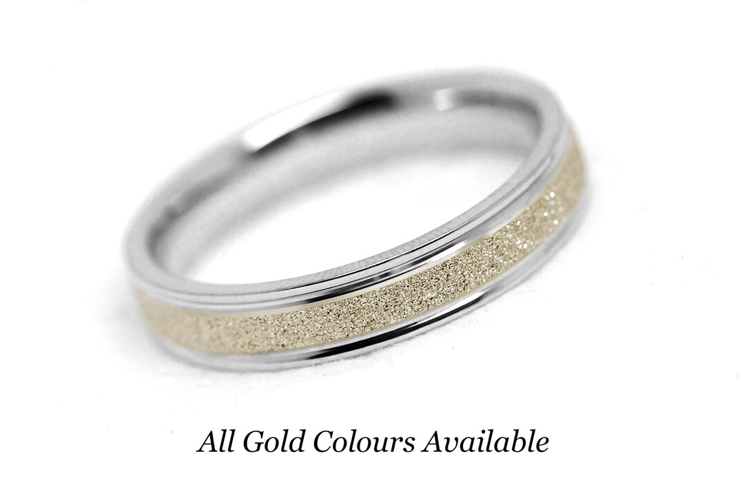 4mm 10k Gold Wedding Band for Women and Men, Sparkly Diamond Dust Ring ...