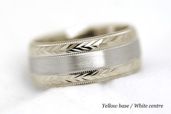 8 Mm Solid Gold Wheat Inspired Wedding Ring for Men Engraved | Etsy